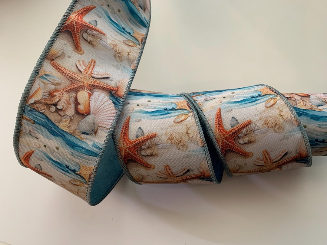 Shells and Starfish Ribbon, 2 1/2" Wide, Fused Double Sided Wired Edge ...