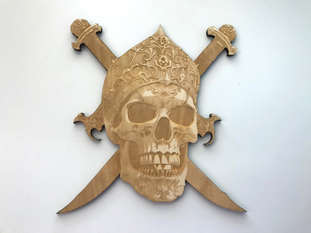 Skull With Swords Wood Plaque, Laser Cut and Engraved Wood, Calavera ...