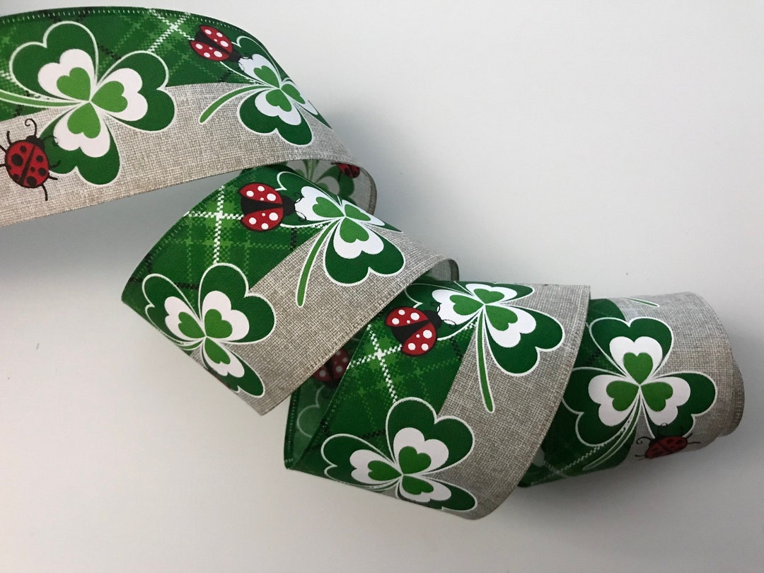 Ladybugs and Clovers Ribbon, 2 1/2 Wide, Wired Edge Ribbon for St ...