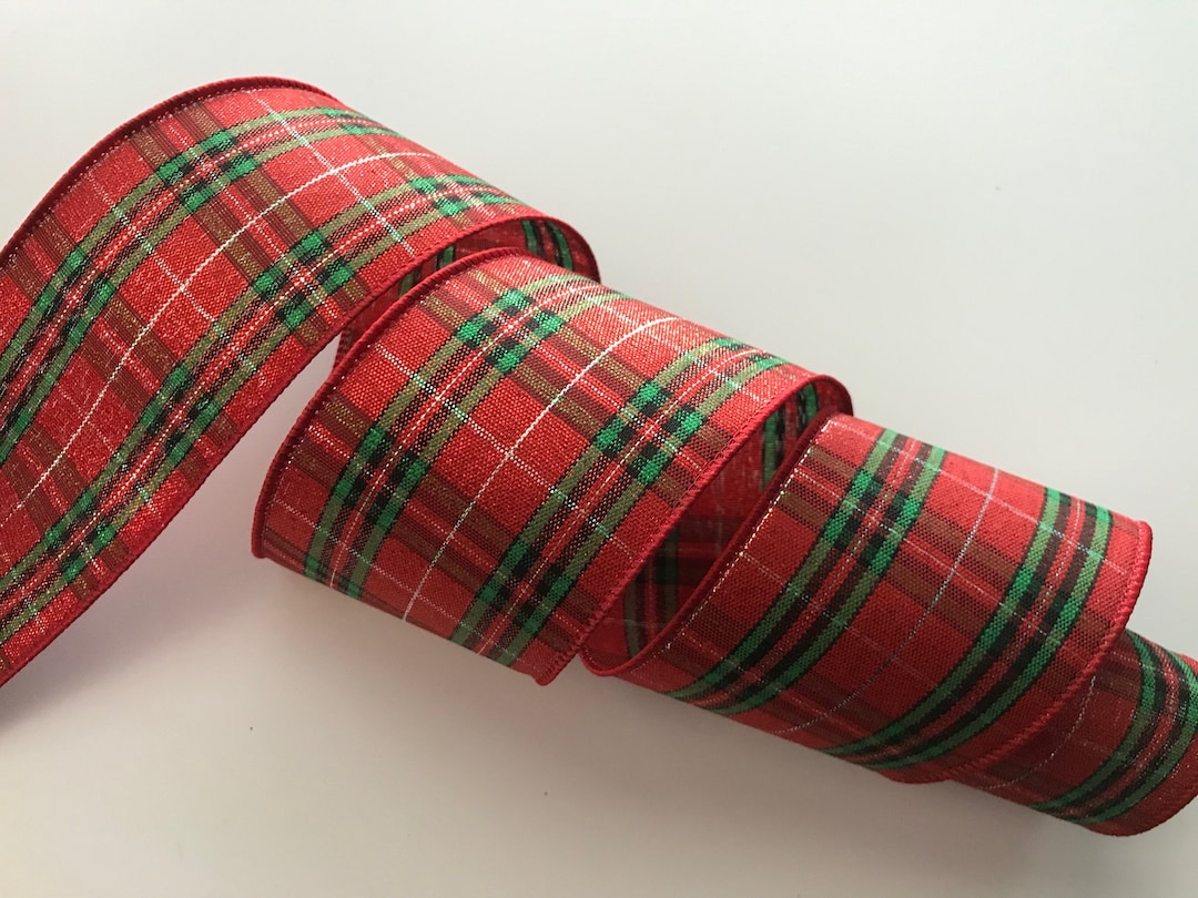Christmas Ribbon, Red Green and Gold Shimmer Tartan Plaid, 2 1/2" Wide ...