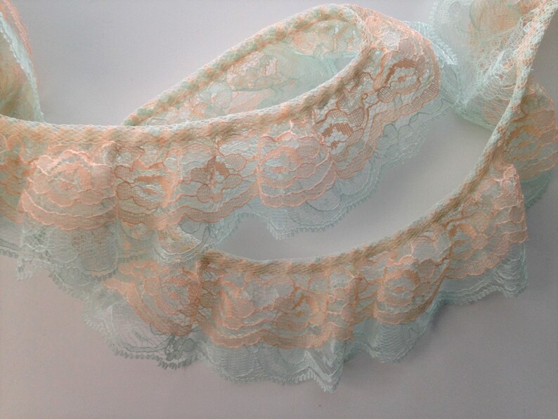 Peach and Mint Double Ruffled Lace Trim 2 YARDS Lace Trim | Etsy
