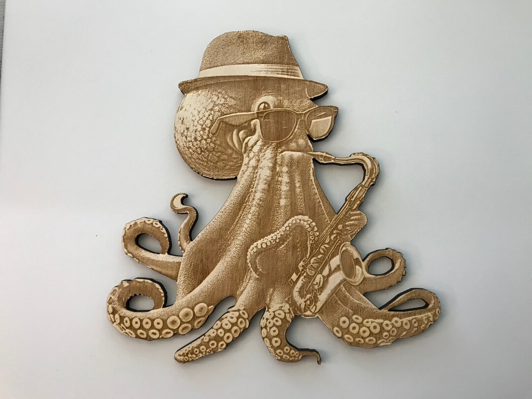 Octopus With Saxophone, Laser Cut and Engraved Wood, Sea Life Decor ...