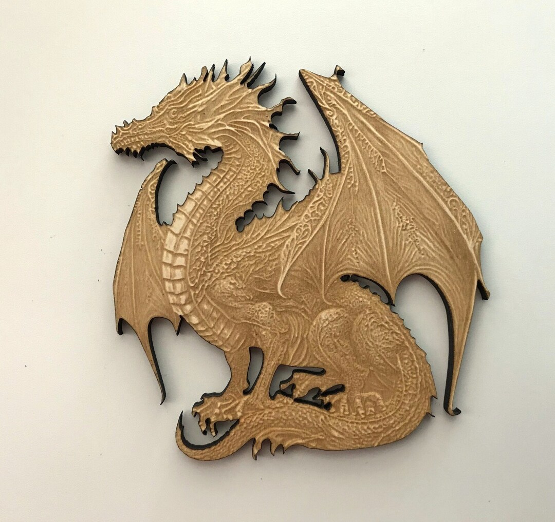 Wooden Dragon, Laser Cut and Engraved Wood, Fantasy Wall Decor ...