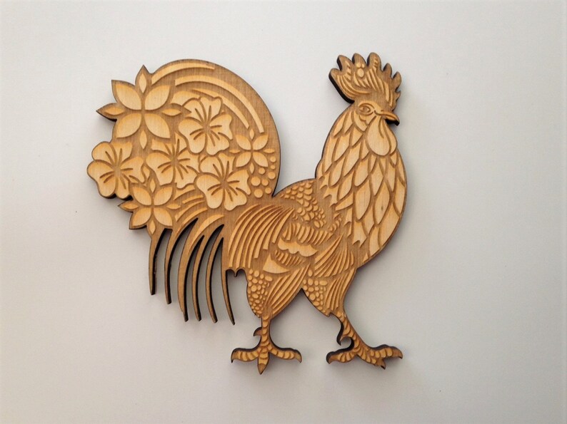 Wooden Rooster With Flowers Laser Cut and Engraved Wood - Etsy