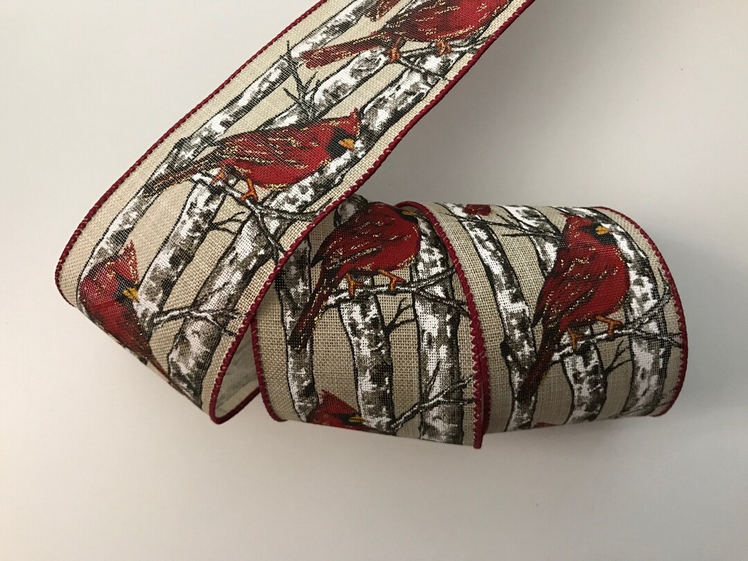 Christmas Ribbon, Red Cardinals on Birch, 2 1/2 Wide, Wired Edge Ribbon ...