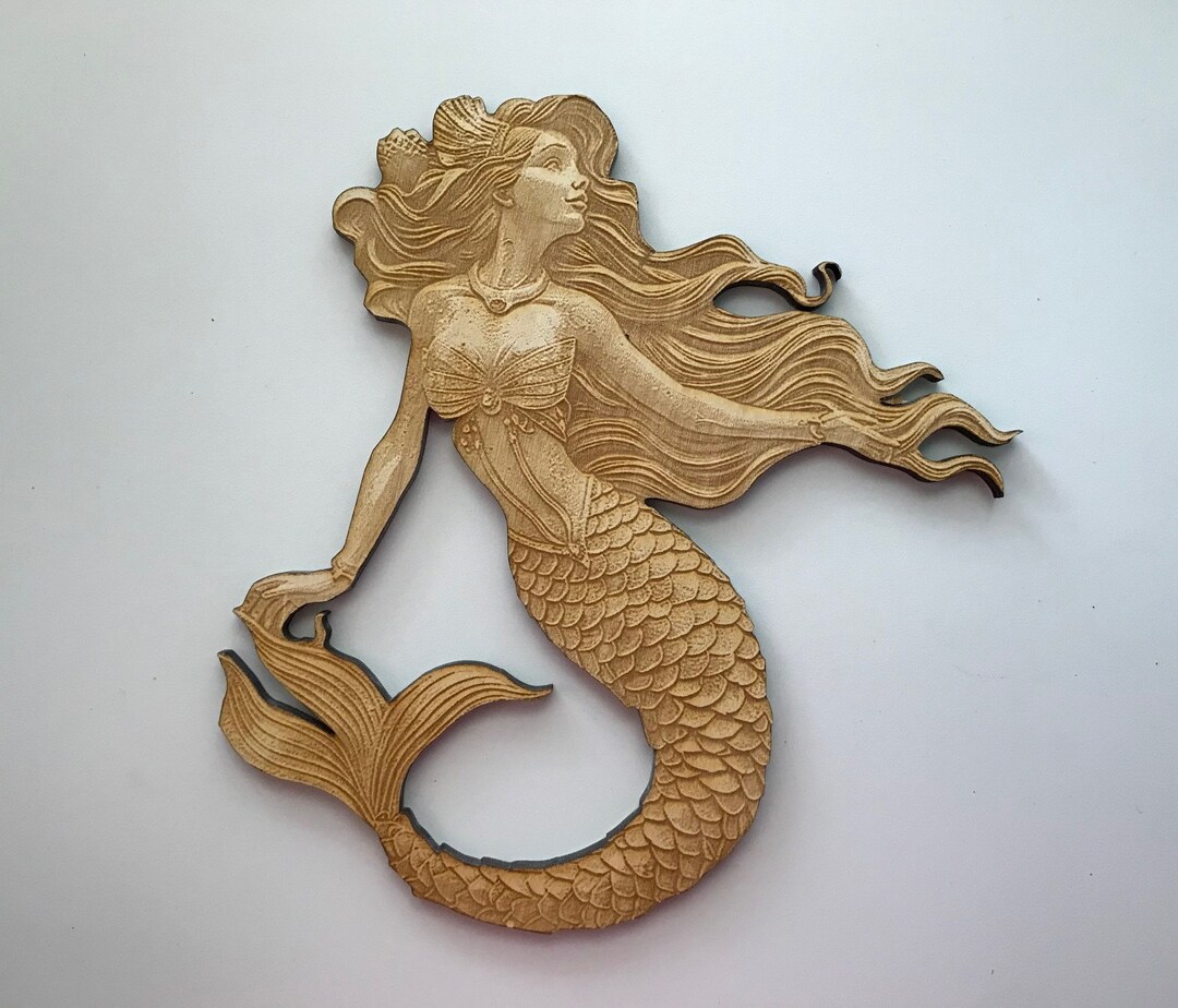 Wooden Mermaid, Laser Cut and Engraved Wood, Sea Life Wall Art ...