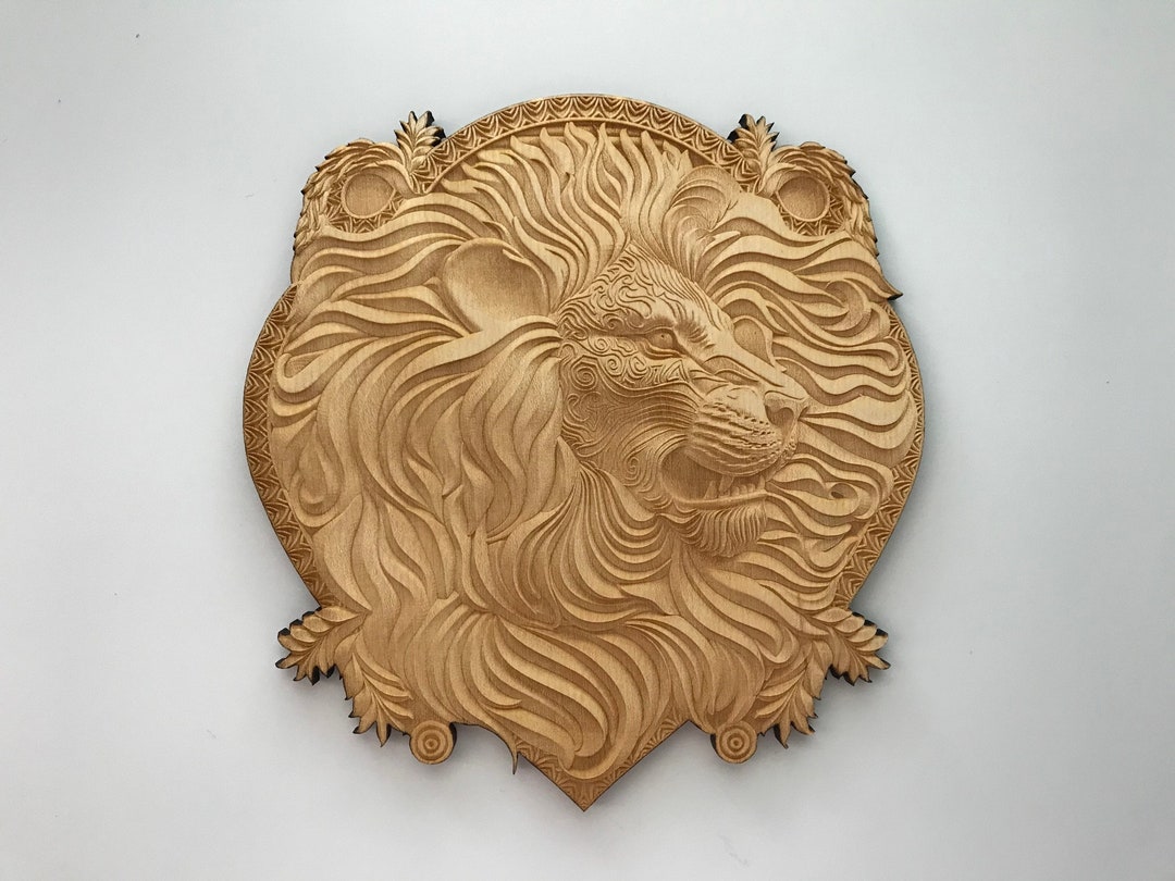 Lion Head Plaque, Laser Cut and Engraved Wood, Home Decor, Wildlife ...