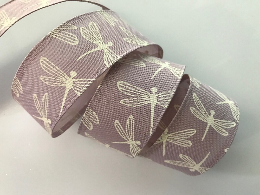 Dusty Rose With Ivory Dragonflies Ribbon, 1 1/2" Wide, Wired Edge ...