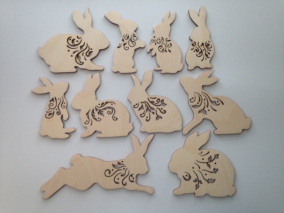 Wooden Bunny Rabbits, 10 PIECES, Laser Cut Wood Shapes, Ready to Paint ...