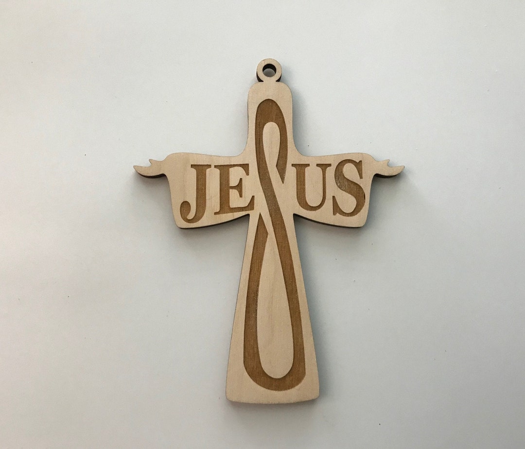 Jesus Cross Wood Ornament, Laser Cut and Engraved Wood, Religious ...