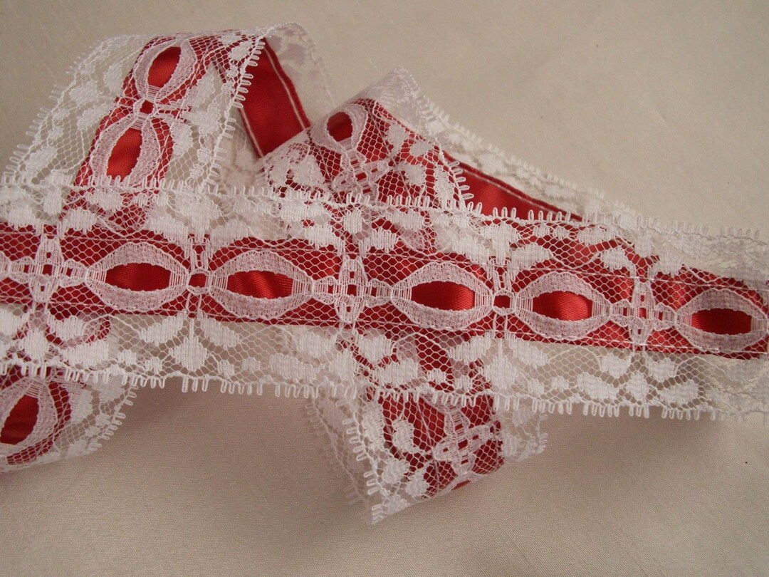 White Beading Lace With Red Ribbon Lace Trim for Apparel - Etsy