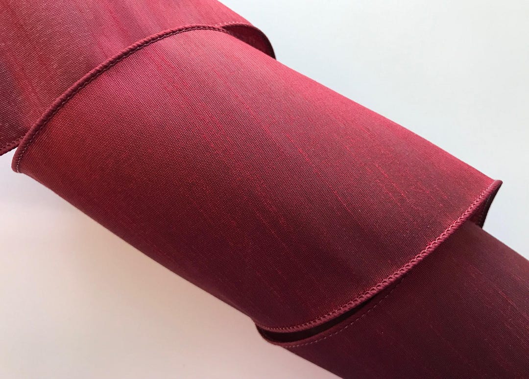 Burgundy Textured Ribbon, 4" Wide, Faux Dupioni Wired Edge Ribbon for ...