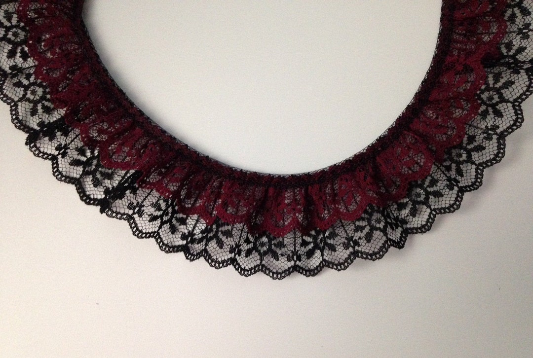 Double Ruffled Lace Trim, Wine and Black Lace, 2 YARDS, Candlewick Lace ...