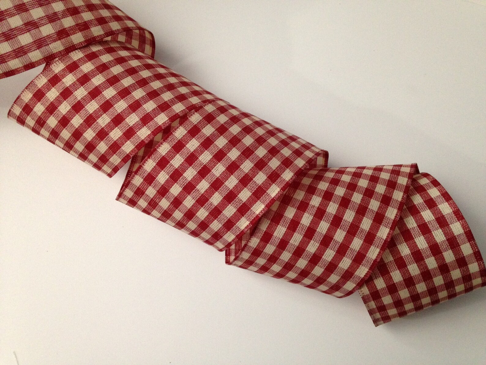 Cranberry Red and Natural Gingham Ribbon, 2 1/2" Wide, Wired Ribbon for ...