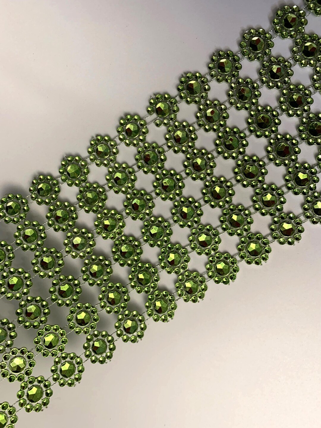 Apple Green Faux Rhinestone Flower Mesh Wrap, Bling Sparkle Trim, Candy ...