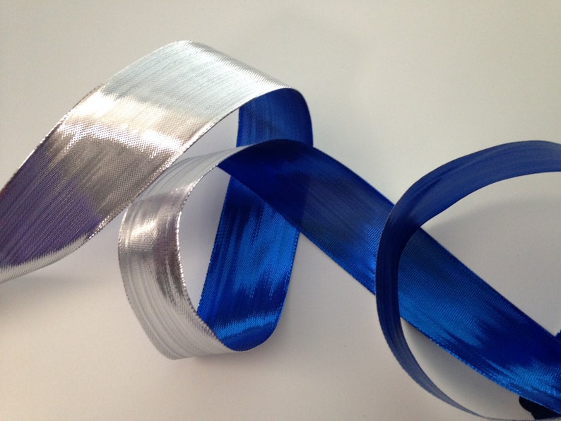 Metallic Royal Blue and Silver Reversible Ribbon 1 1/2 | Etsy