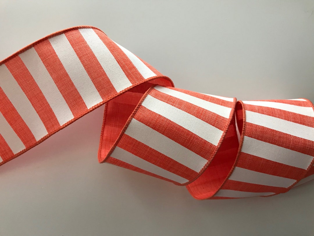 Coral and White Stripes Ribbon, 2 1/2" Wide, Wired Edge Ribbon for ...