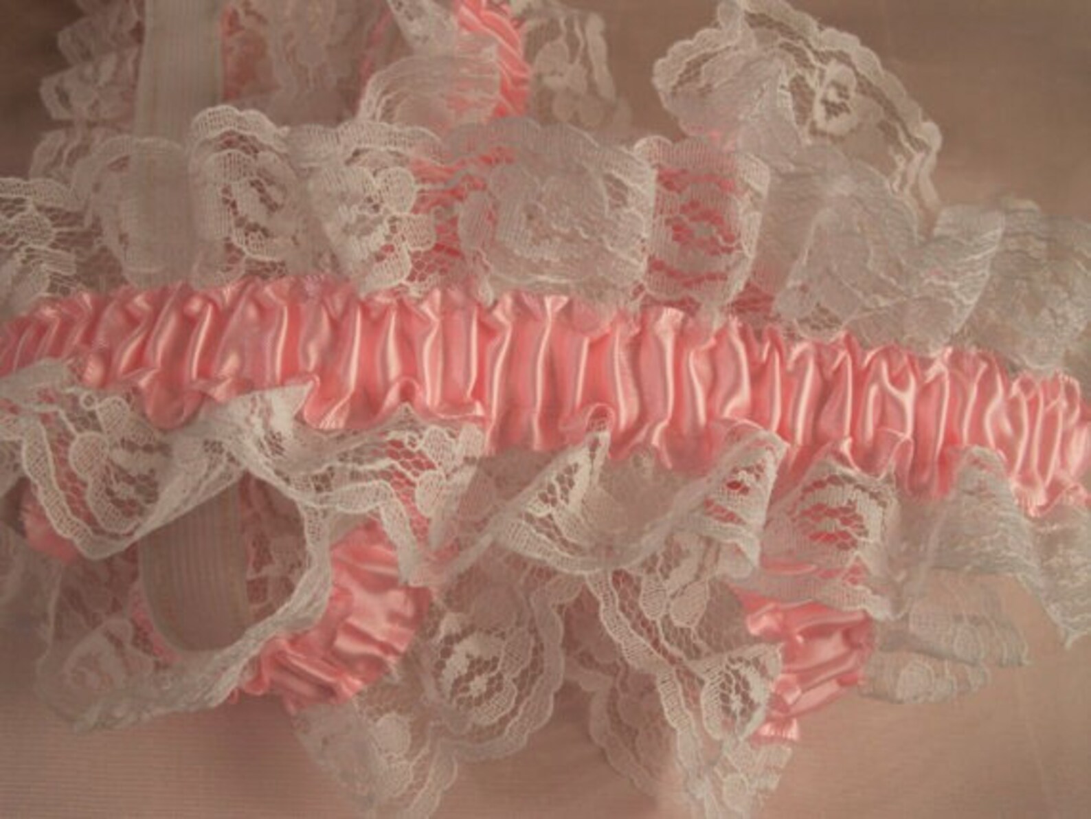 Elastic Ruffled Lace White Lace With Pink Ribbon Apparel - Etsy