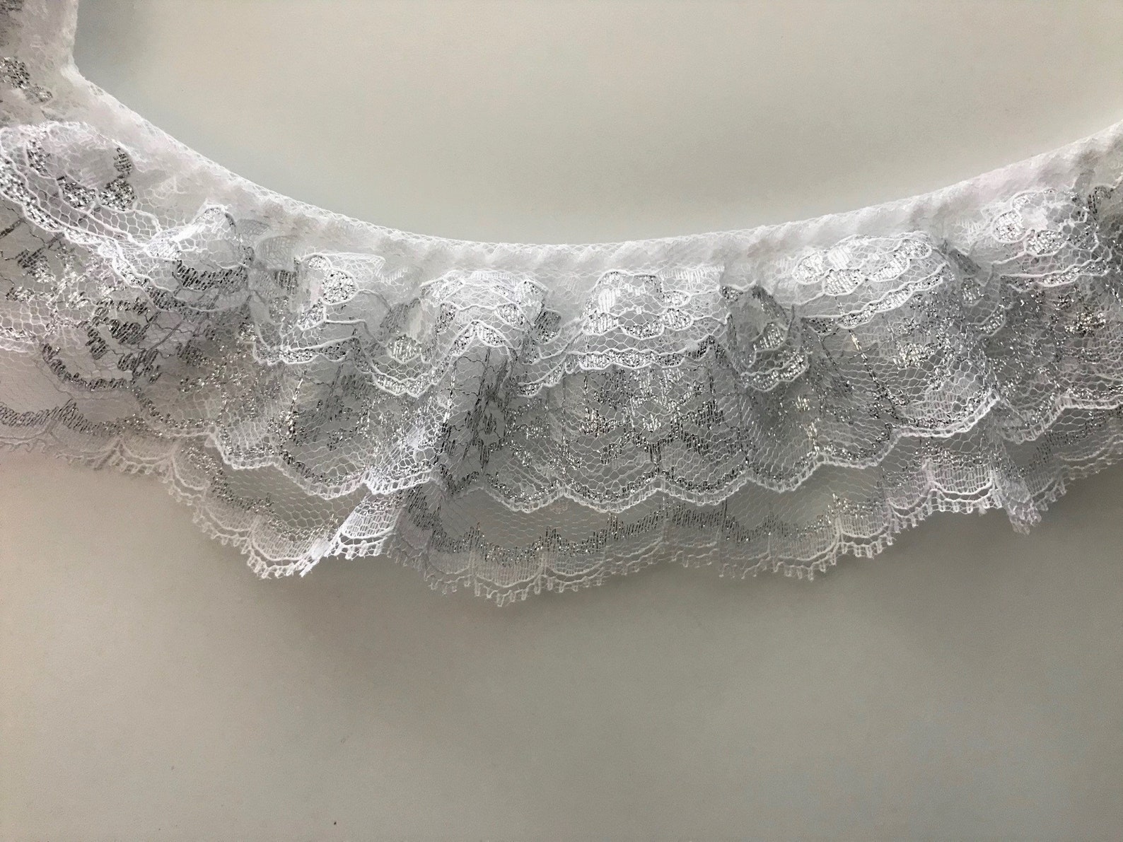 White and Silver Triple Ruffled Lace Trim, Christmas Crafts, Bridal ...
