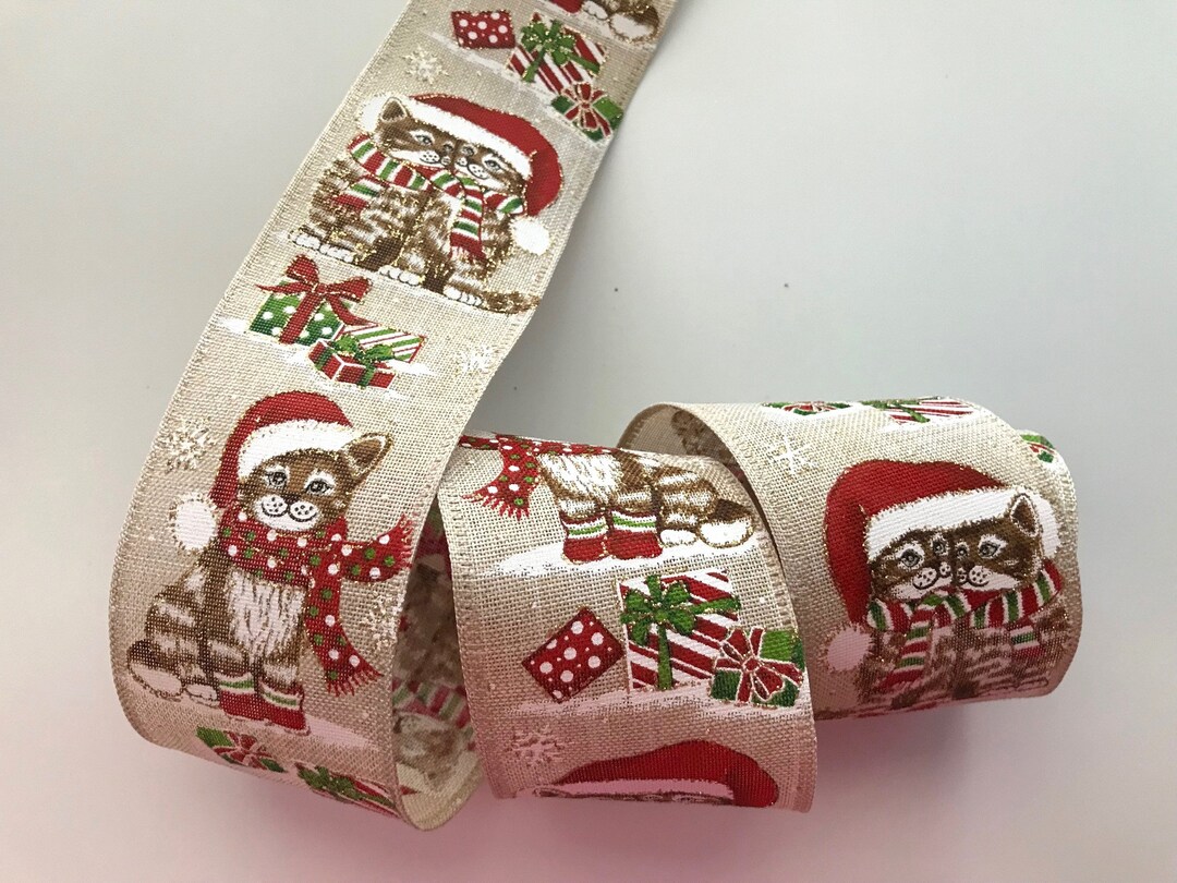 Christmas Ribbon, Cats Kittens Gifts, 2 1/2" Wide, Wired Ribbon for ...