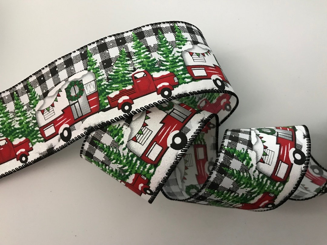 Christmas Ribbon, Holiday Camper Truck and Christmas Trees , 2 1/2 ...