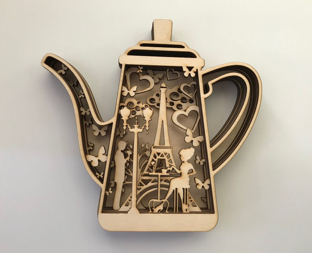 Layered Wood Coffeepot, Teapot, 7 Layers, Laser Cut Wood, Decorative ...