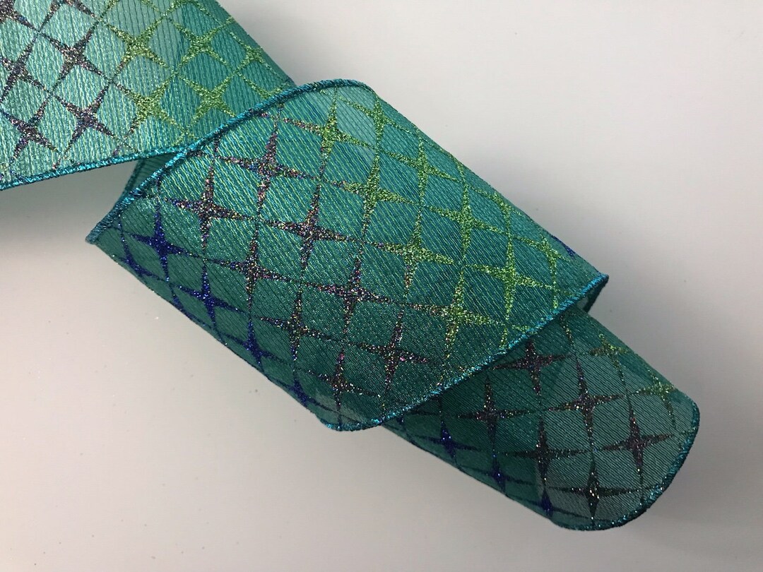 Christmas Ribbon, Turquoise With Multicolor Sparkle, 4" Wide, Wired ...