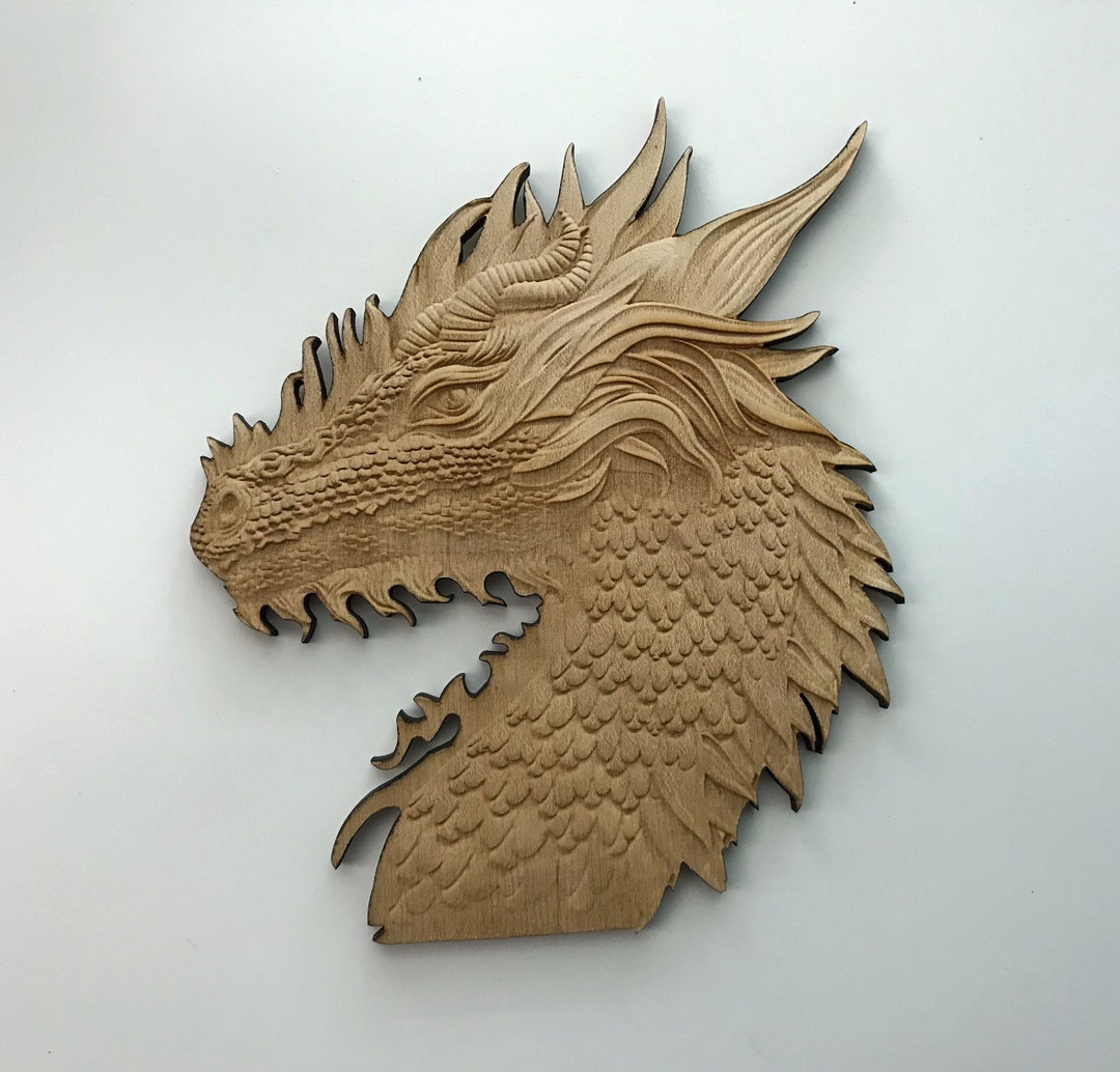 Wooden Dragon Head Laser Cut and Engraved Wood Fantasy Wall - Etsy