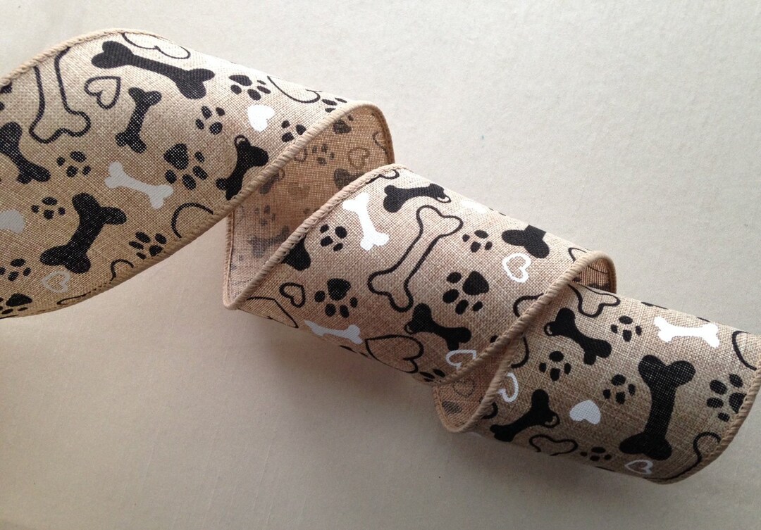 Dog Bones and Paws Ribbon, 2 1/2" Wide, Wired Edge Ribbon for Wreaths ...