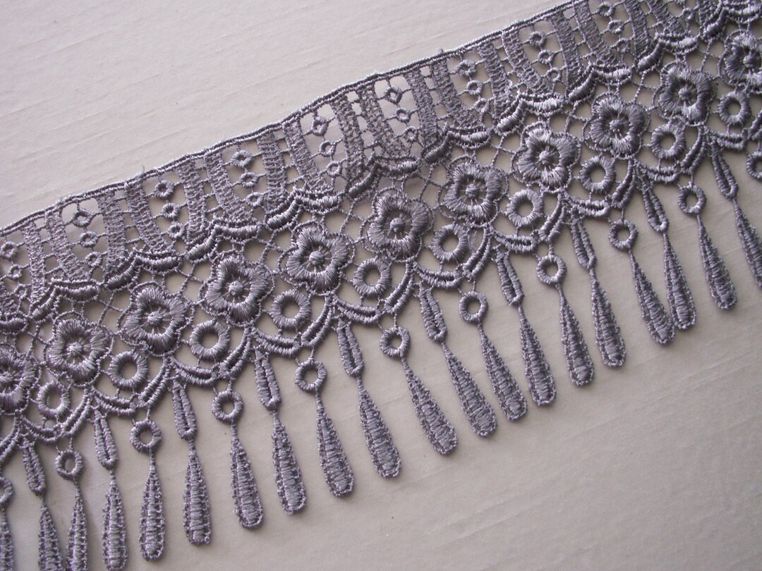 Gray Lace Fringe Trim, Victorian Style Lace, Venise Lace Trim, Bridal ...
