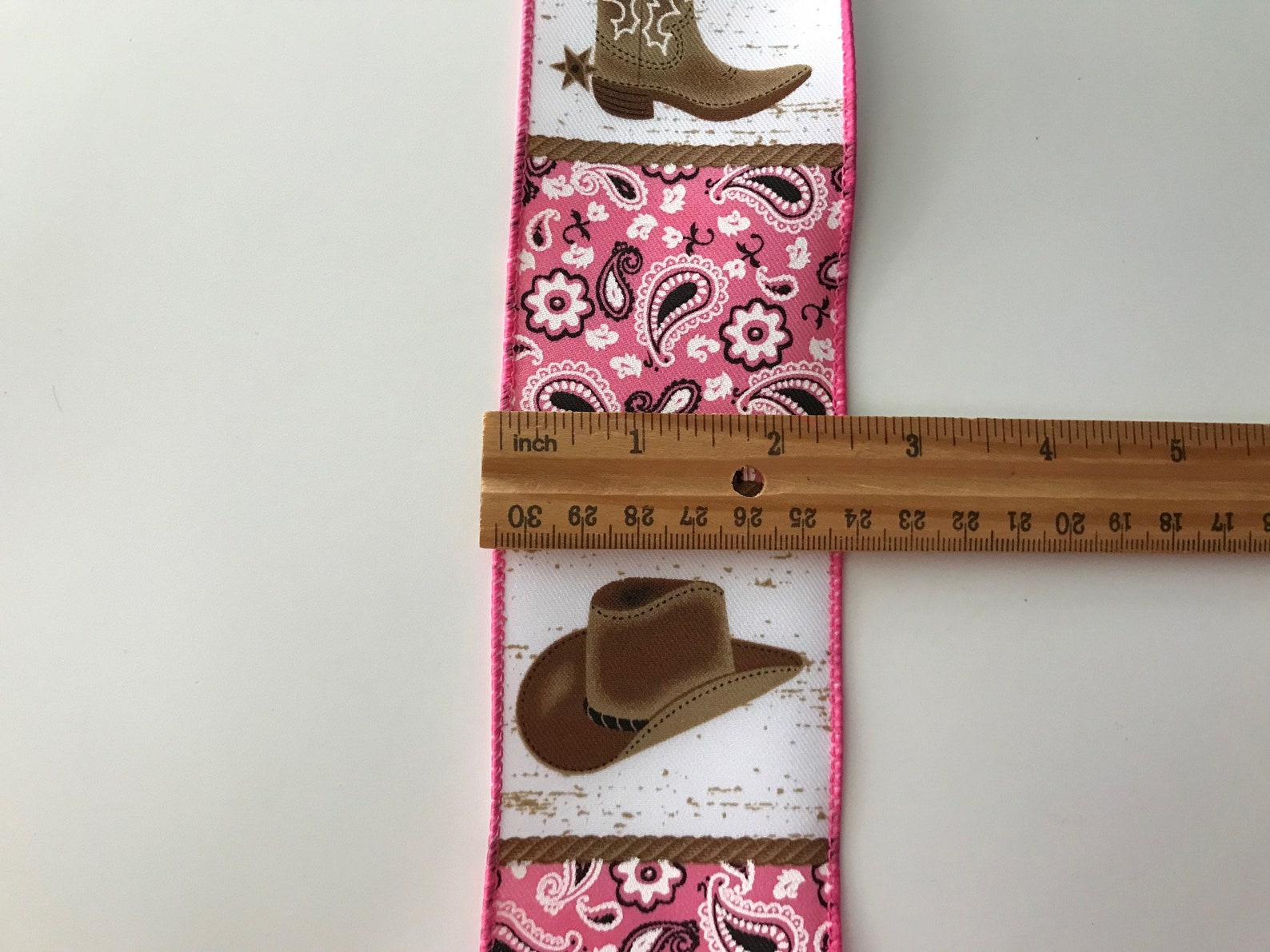 Cowboy Western Ribbon, Pink White and Brown, 2 1/2" Wide, Wired Ribbon ...