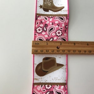 Cowboy Western Ribbon, Pink White and Brown, 2 1/2" Wide, Wired Ribbon ...