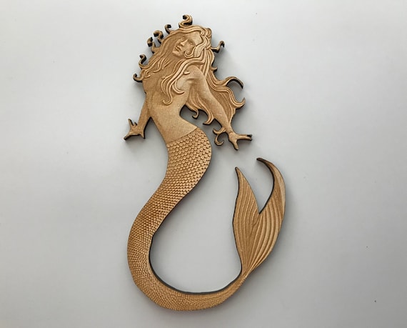 Wooden Mermaid Laser Cut and Engraved Wood Wood Cutouts Sea | Etsy
