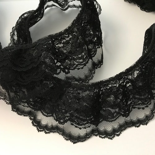 Black Triple Ruffled Lace Trim 3 Tier Lace for Apparel - Etsy