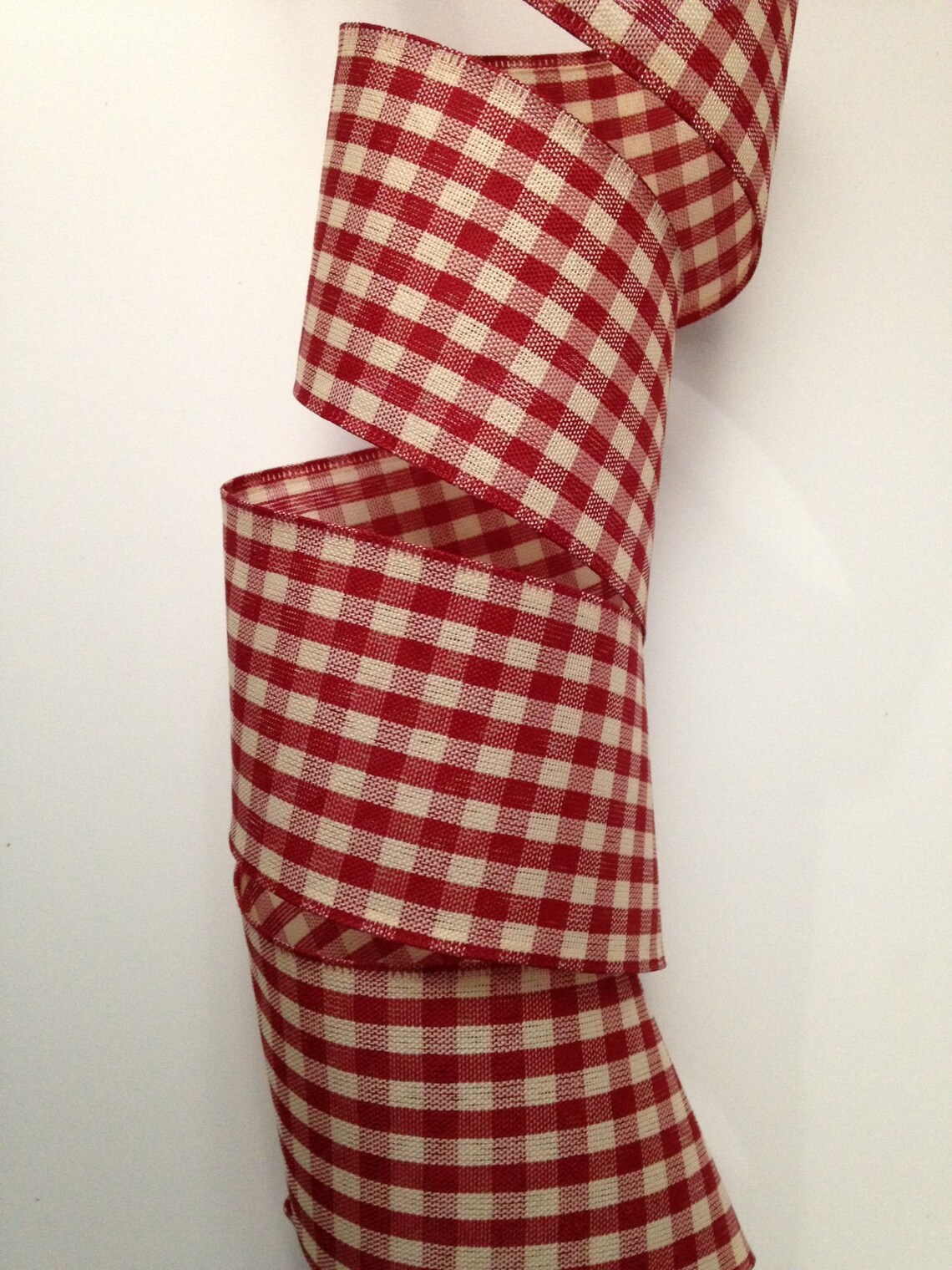 Cranberry Red and Natural Gingham Ribbon, 2 1/2" Wide, Wired Ribbon for ...