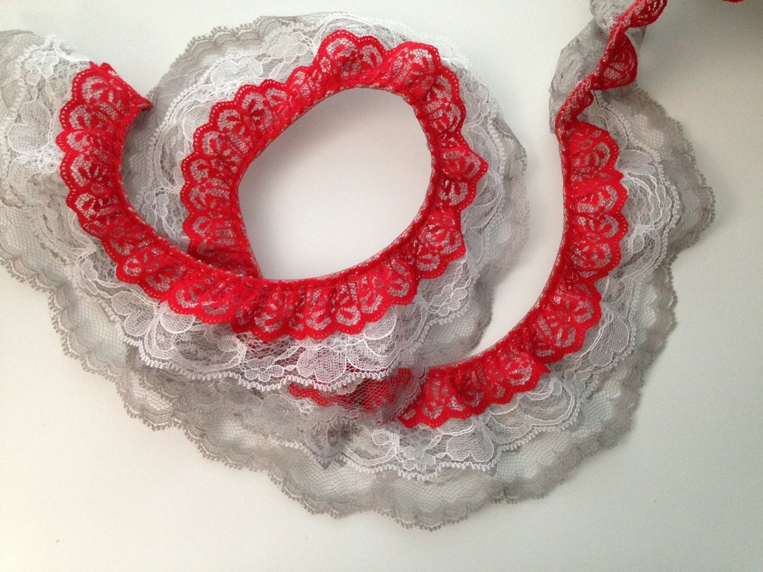 Red White and Gray Triple Ruffled Lace Trim, 3 Tier Lace, Apparel, Doll ...
