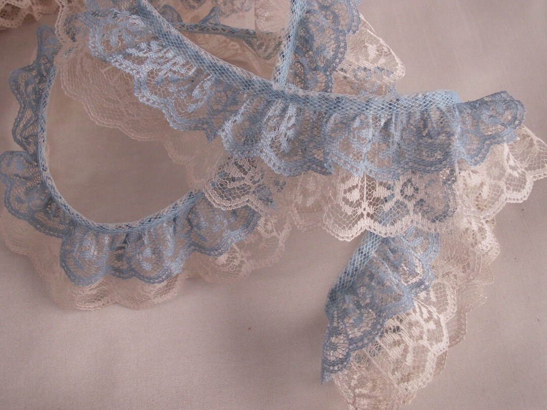 Double Ruffled Lace Trim, Williamsburg Blue and Natural, 2 Tier Lace ...
