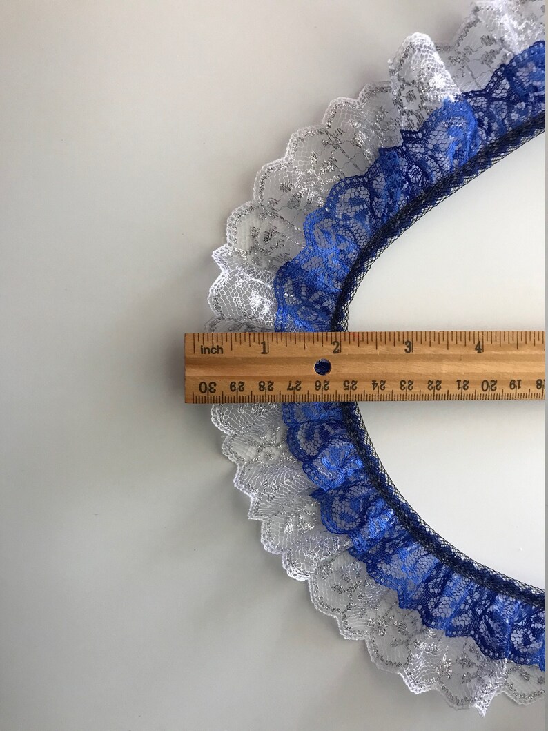 Double Ruffled Lace Trim Royal Blue and Silver 2 YARDS | Etsy