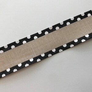 Tan With Black Edge and White Polka Dots Ribbon, 1 1/2" Wide, Wired ...