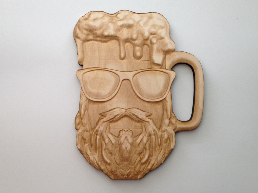 Beer Mug Face Wood Plaque, Laser Cut and Engraved Wood, Decorative ...