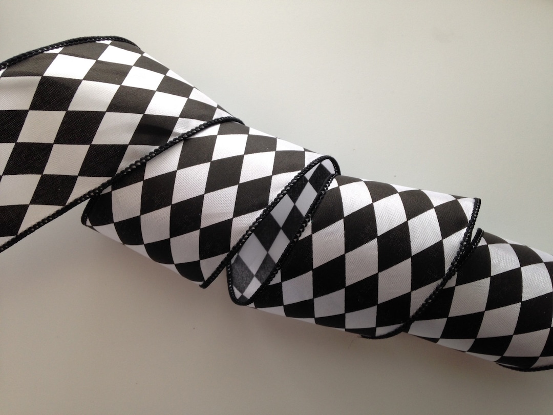 Black and White Harlequin Ribbon, 2 1/2" Wide, Wired Edge Ribbon for ...