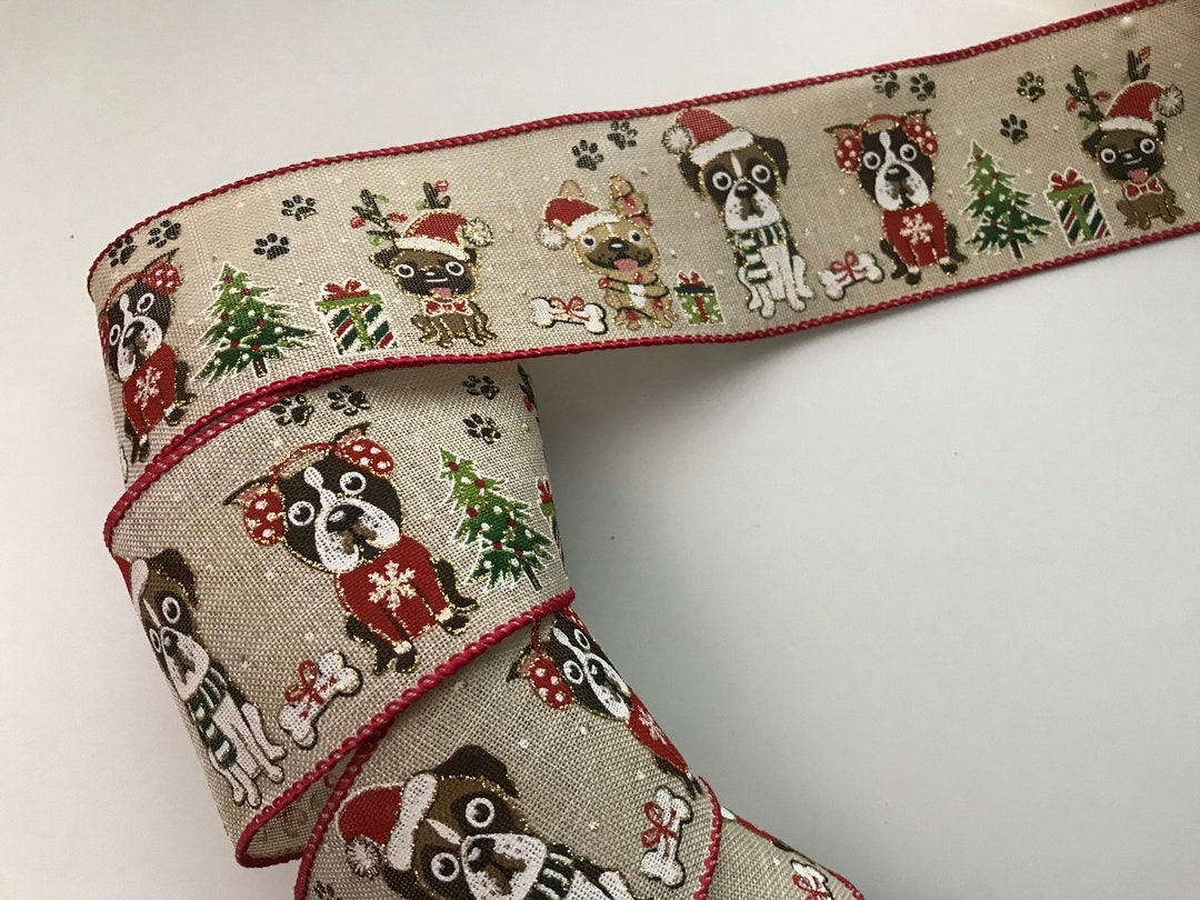 Christmas Ribbon, Dogs Gifts Bones Christmas Trees, 2 1/2" Wide, Wired ...