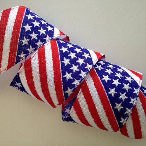 Patriotic Welcome Home Wired Ribbon 2.5 Grey Red Blue - Etsy