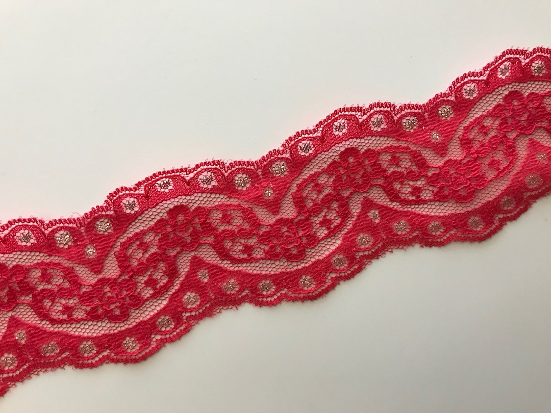 Red and Gold Scalloped Edge Lace Trim, 2 Wide, Apparel, Lingerie ...