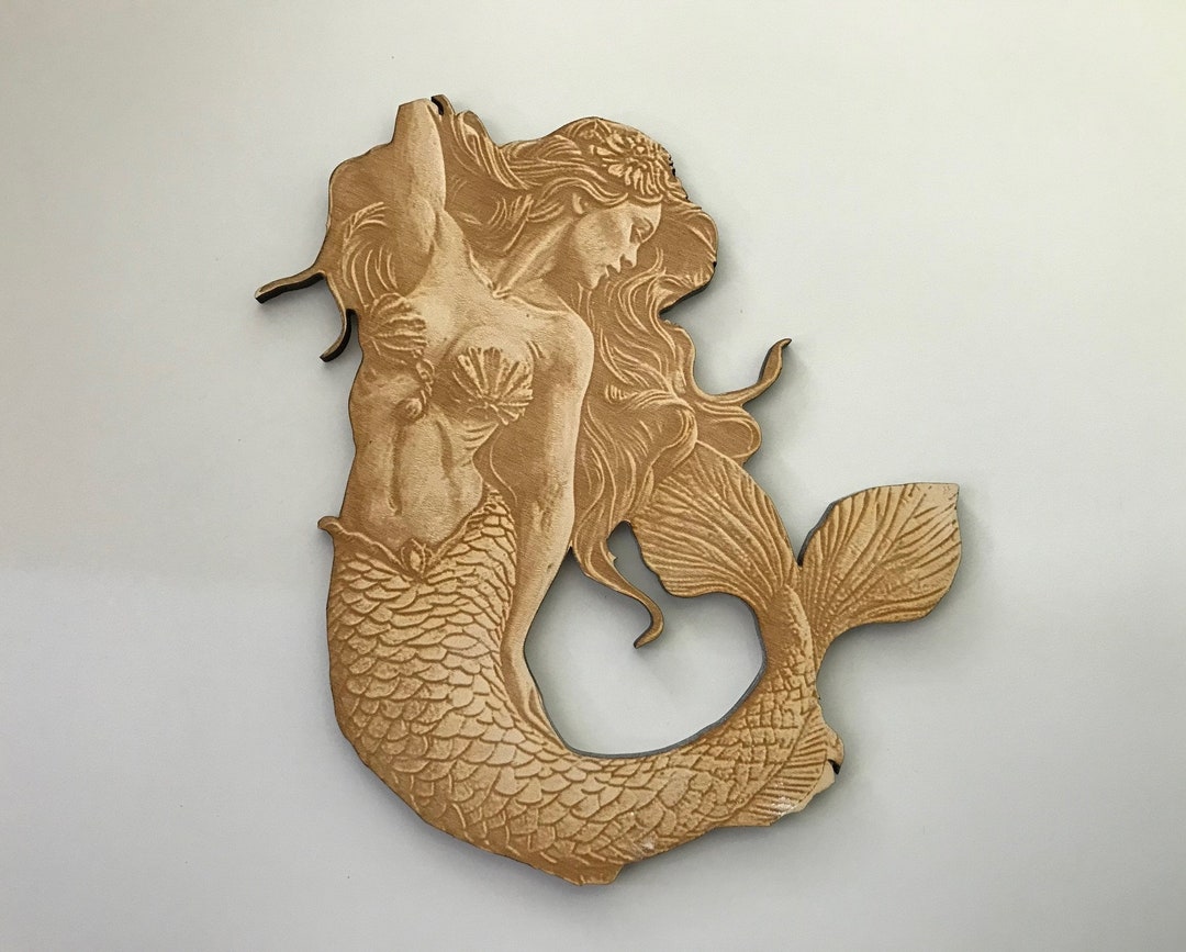 Wooden Mermaid, Laser Cut and Engraved Wood, Sea Life Wall Art ...