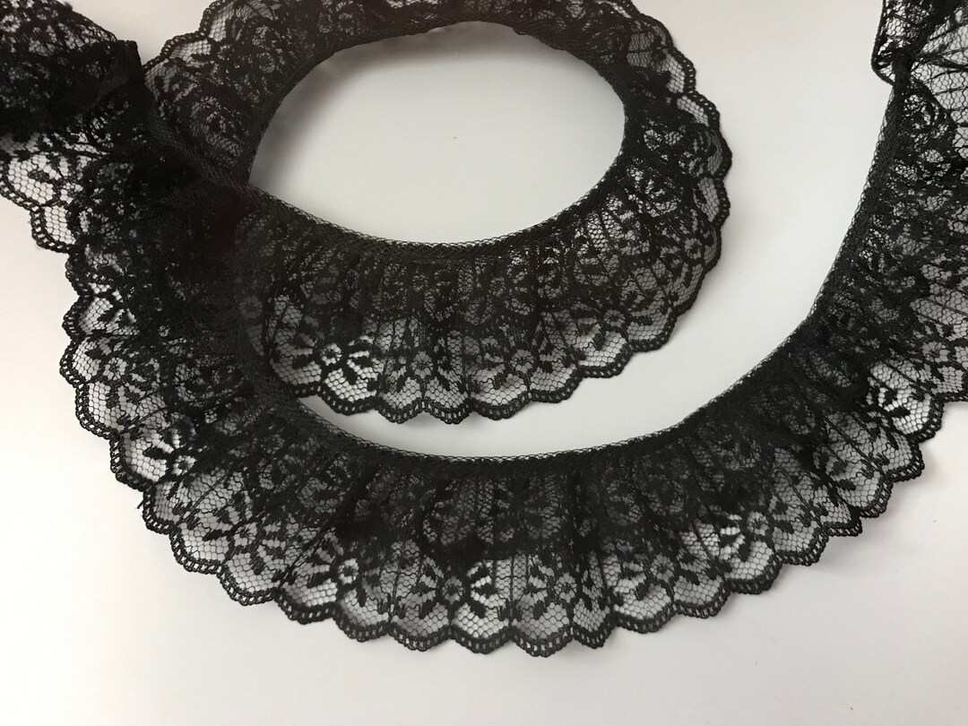 Black Double Ruffled Lace Trim, Candlewick 2 Tier Lace, Apparel, Doll ...