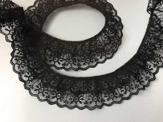 Black Double Ruffled Lace Trim Candlewick 2 Tier Lace | Etsy