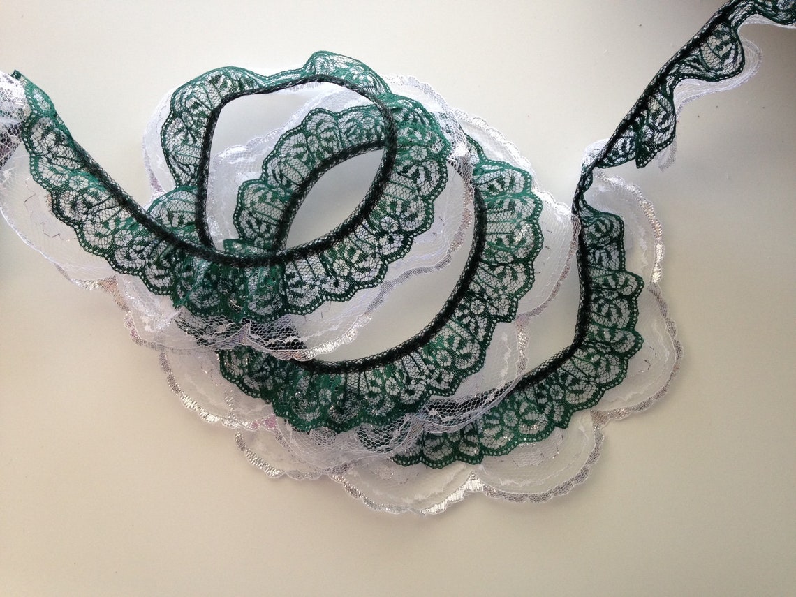 Double Ruffled Scalloped Edge Lace Trim Hunter Green and - Etsy