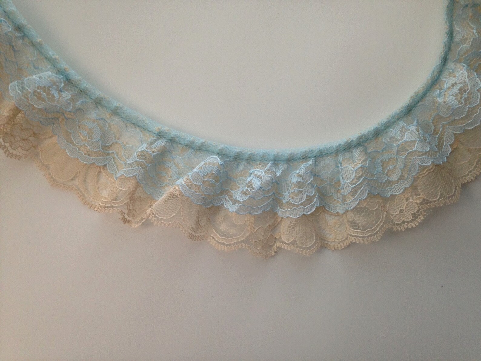 Blue and Natural Double Layered Ruffled Lace Trim, 2 Tier Lace, Apparel ...