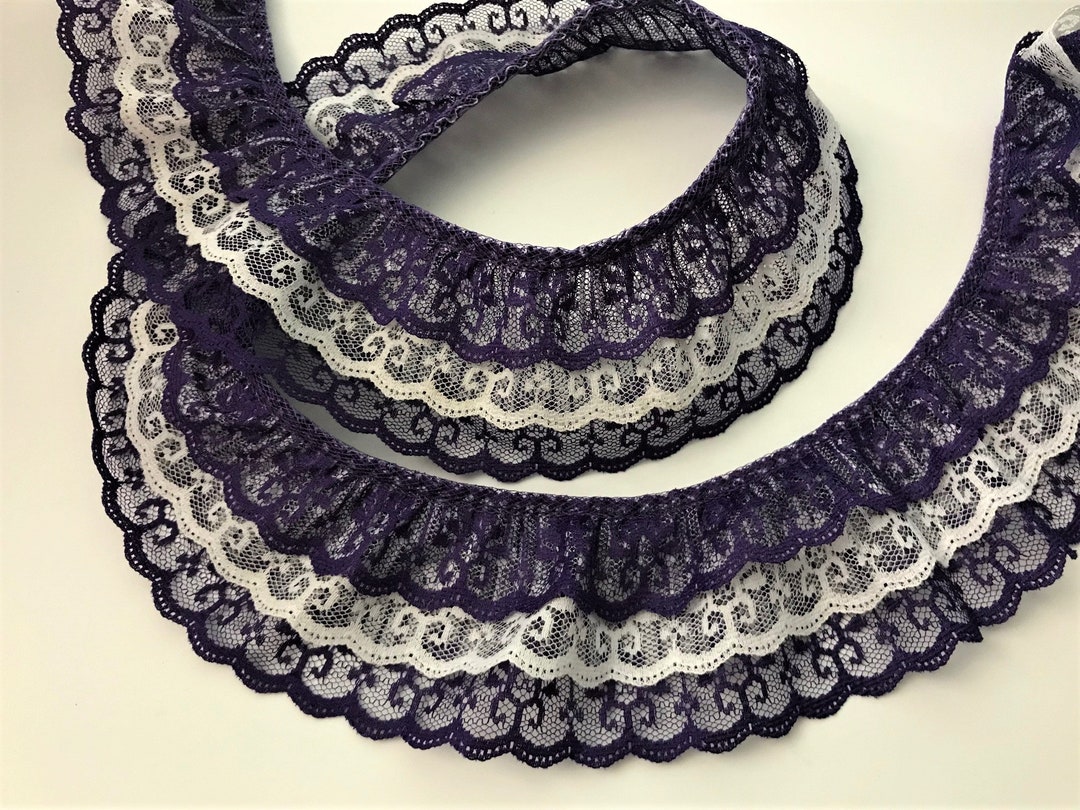 Purple and White Triple Ruffled Lace Trim, 3 Tier Lace for Apparel ...